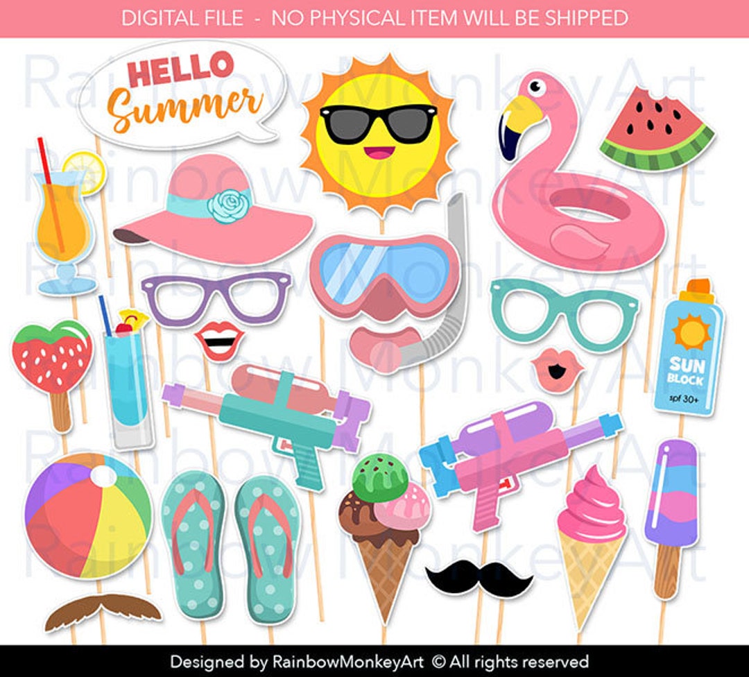 Printable Summer Time Party Photo Booth Props - Pastel Summer Party ...