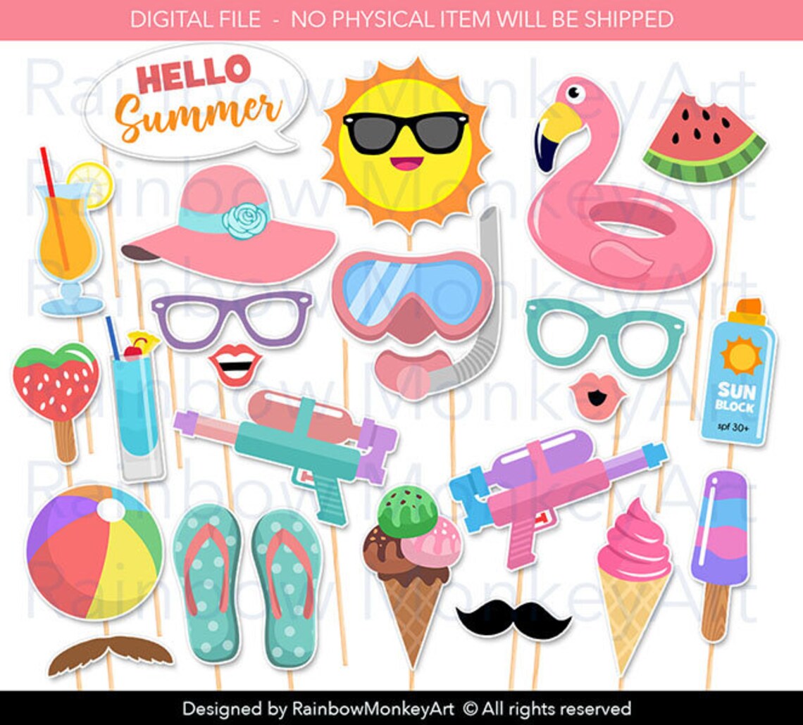 Printable Summer Time Party Photo Booth Props Pastel Summer - Etsy