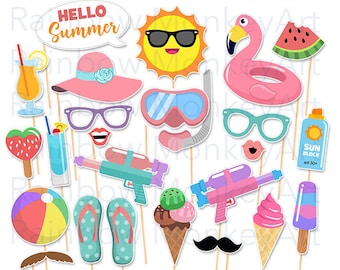 Printable Summer Photo Booth Props Pool Party Photobooth Pool Party ...