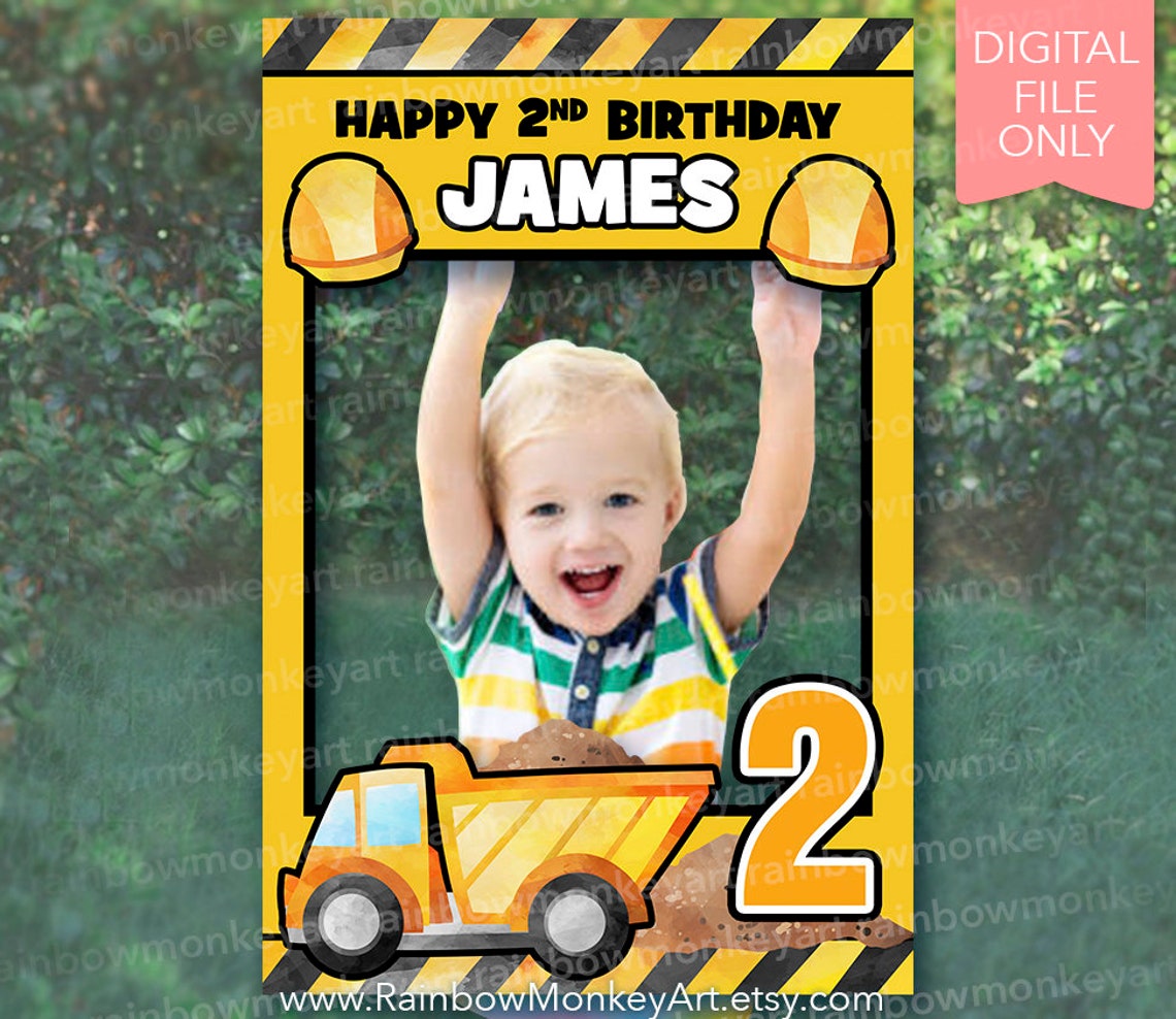 Construction Printable Photo Booth Frame Bulldozer Photo - Etsy