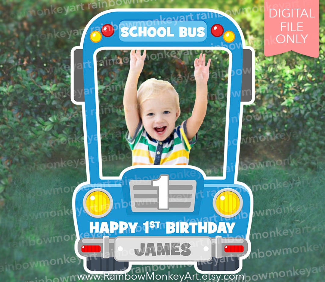 Blue School Bus Printable Photo Booth Frame - Red Bus Photo Booth Frame ...