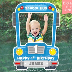Blue School Bus Printable Photo Booth Frame - Red Bus Photo Booth Frame ...