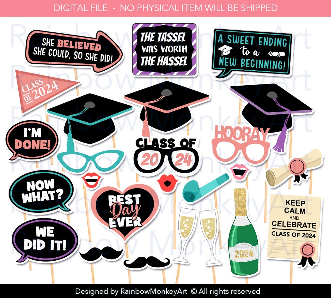 Printable 2024 Graduation Photo Booth Props Graduation Photobooth Props ...