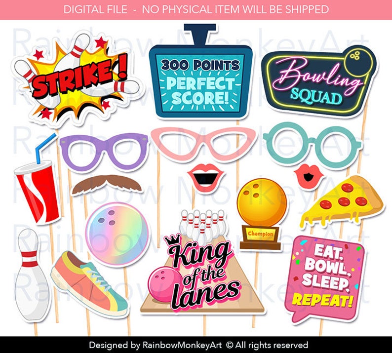 Printable Bowling Photo Booth Props Bowling Photobooth Props | Etsy