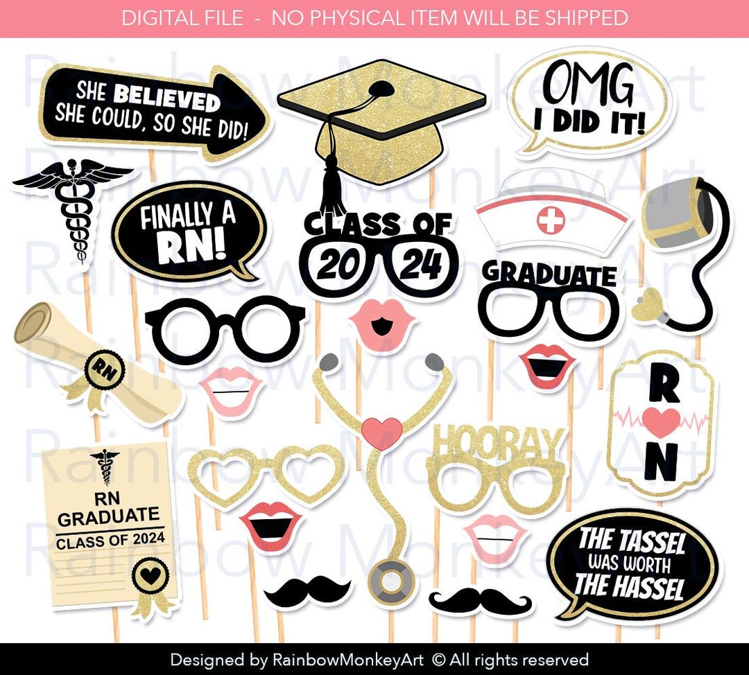Printable RN Nurse 2024 Graduation Photo Booth Props - Nurse Photobooth ...