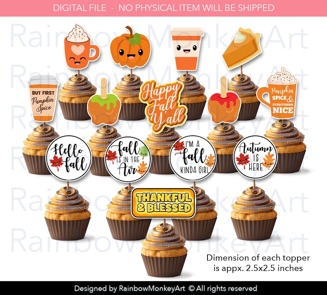 Printable Fall Cupcake Toppers - Autumn Cupcake Topper - Funny Fall ...