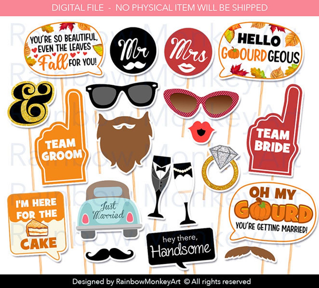 Printable Fall Wedding Photo Booth Props - Autumn Wedding Photo Booth ...