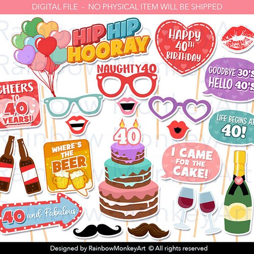 40th Birthday Photo Booth Props / Birthday Party Props / Black - Etsy