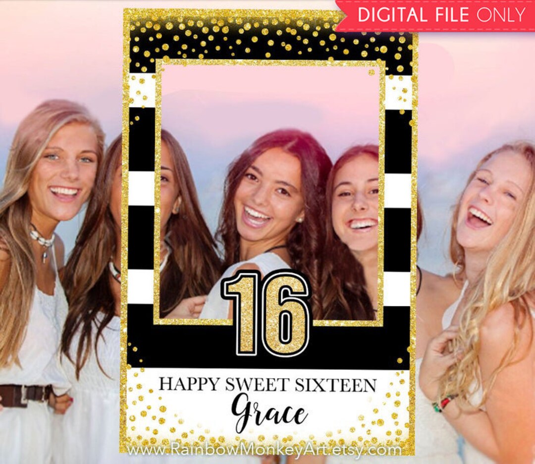 Sweet 16 Birthday Party Printable Sweet 16 Photo Booth Frame - Black ...