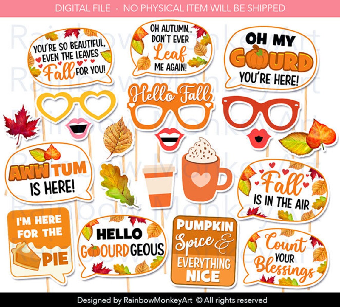 Printable Fall Photo Booth Props Funny Fall Puns Photobooth - Etsy