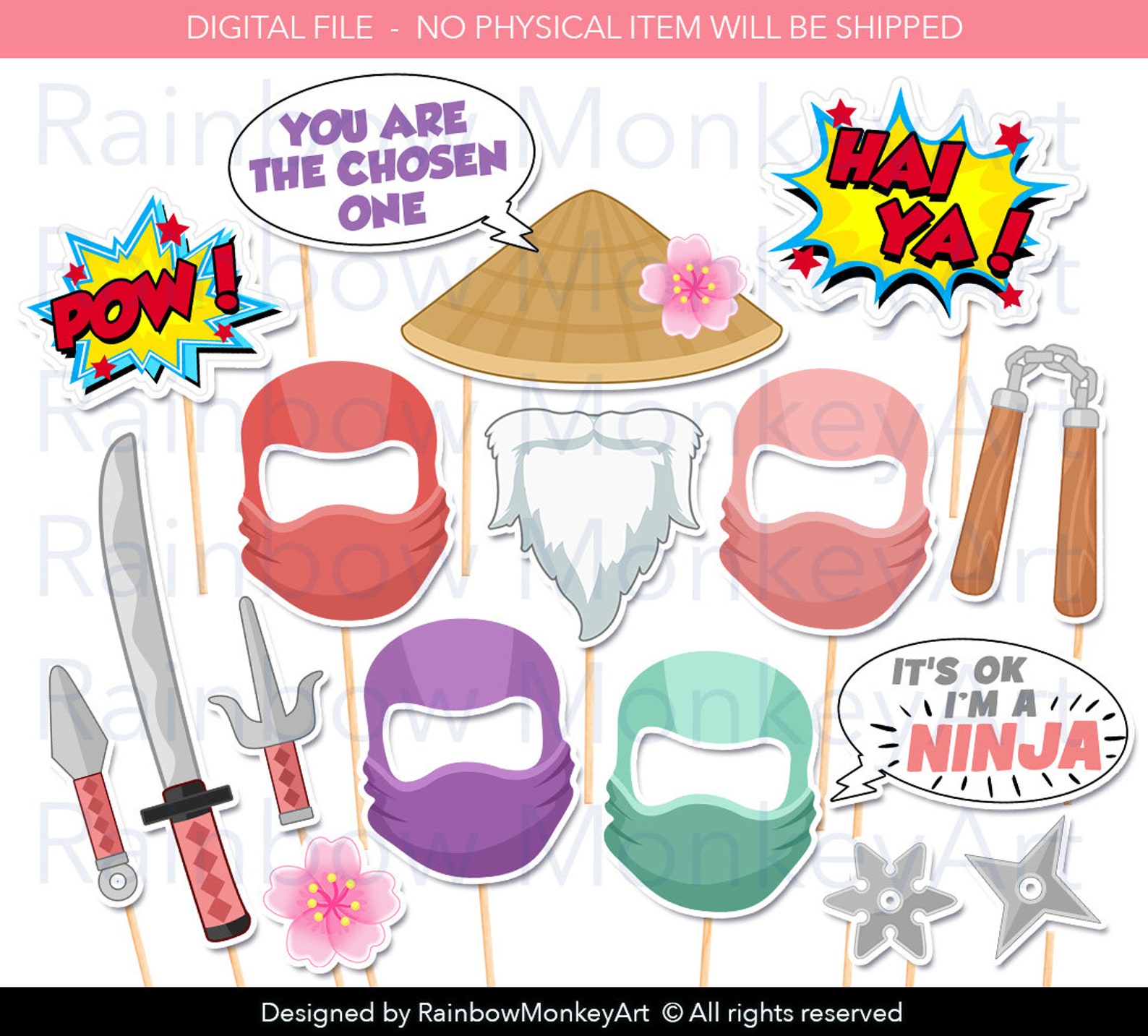 Printable Girl Ninja Photo Booth Props Ninja Party Decor - Etsy