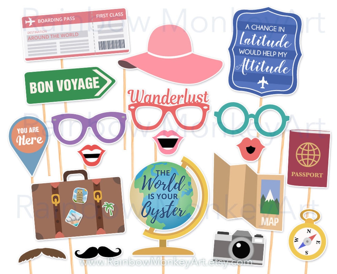 Travel Photo Booth Props: Bon Voyage Party Decorations (digital ...