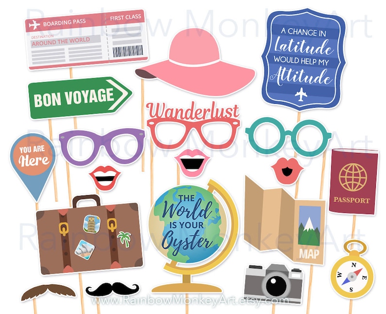 Printable Travel Party Photo Booth Props Farewell Photobooth | Etsy