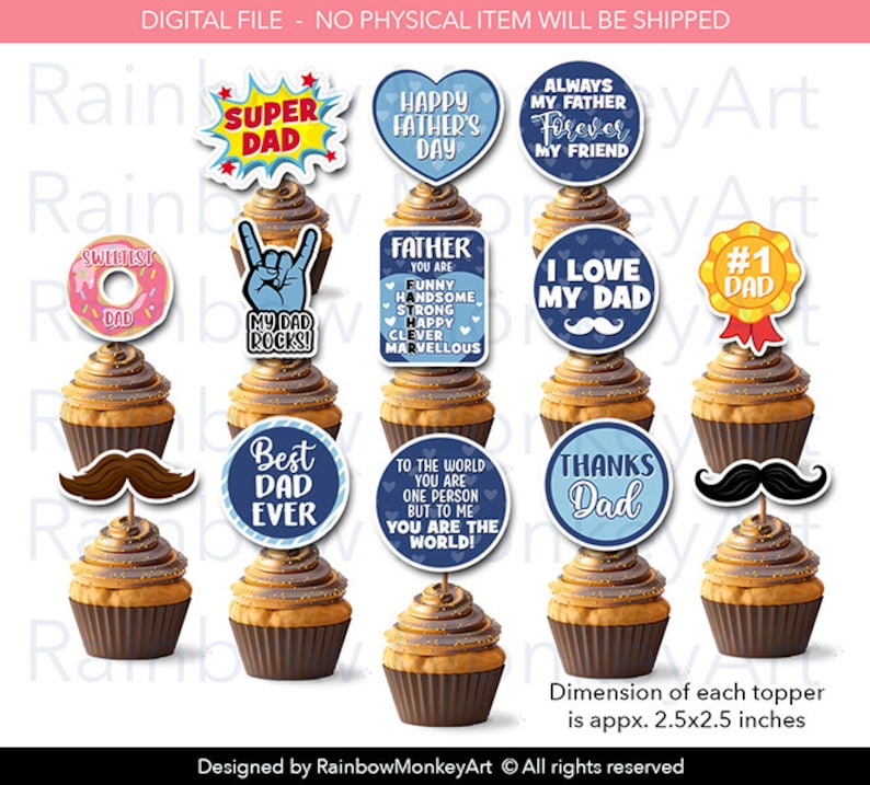 Printable Father's Day Cupcake Toppers: Set of 13 (digital Download) - Etsy