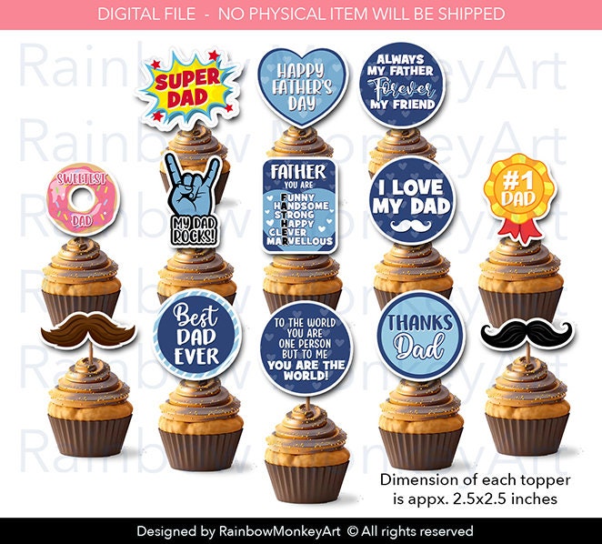 Printable Father's Day Cupcake Toppers: Set of 13 (digital Download ...