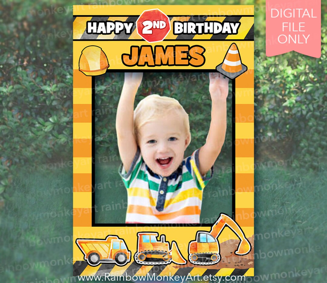 Construction Printable Photo Booth Frame - Bulldozer Photo Booth Frame ...