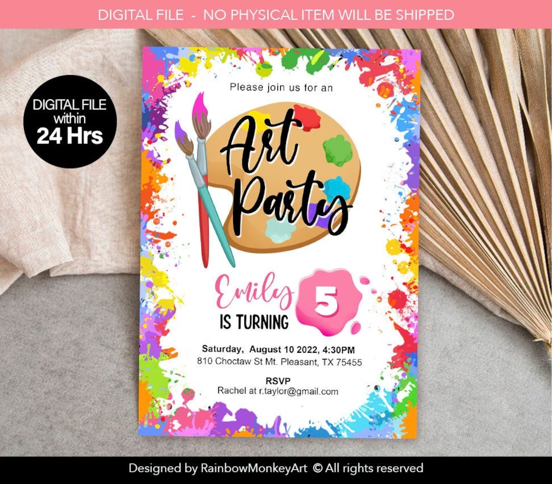 Printable Art Birthday Party Invitation • Personalised Art Birthday ...