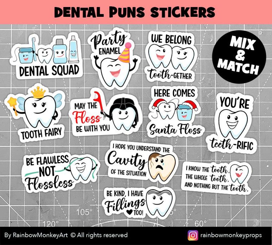 Dental Puns Stickers: Funny Vinyl Stickers for Laptop, Notebook - Etsy