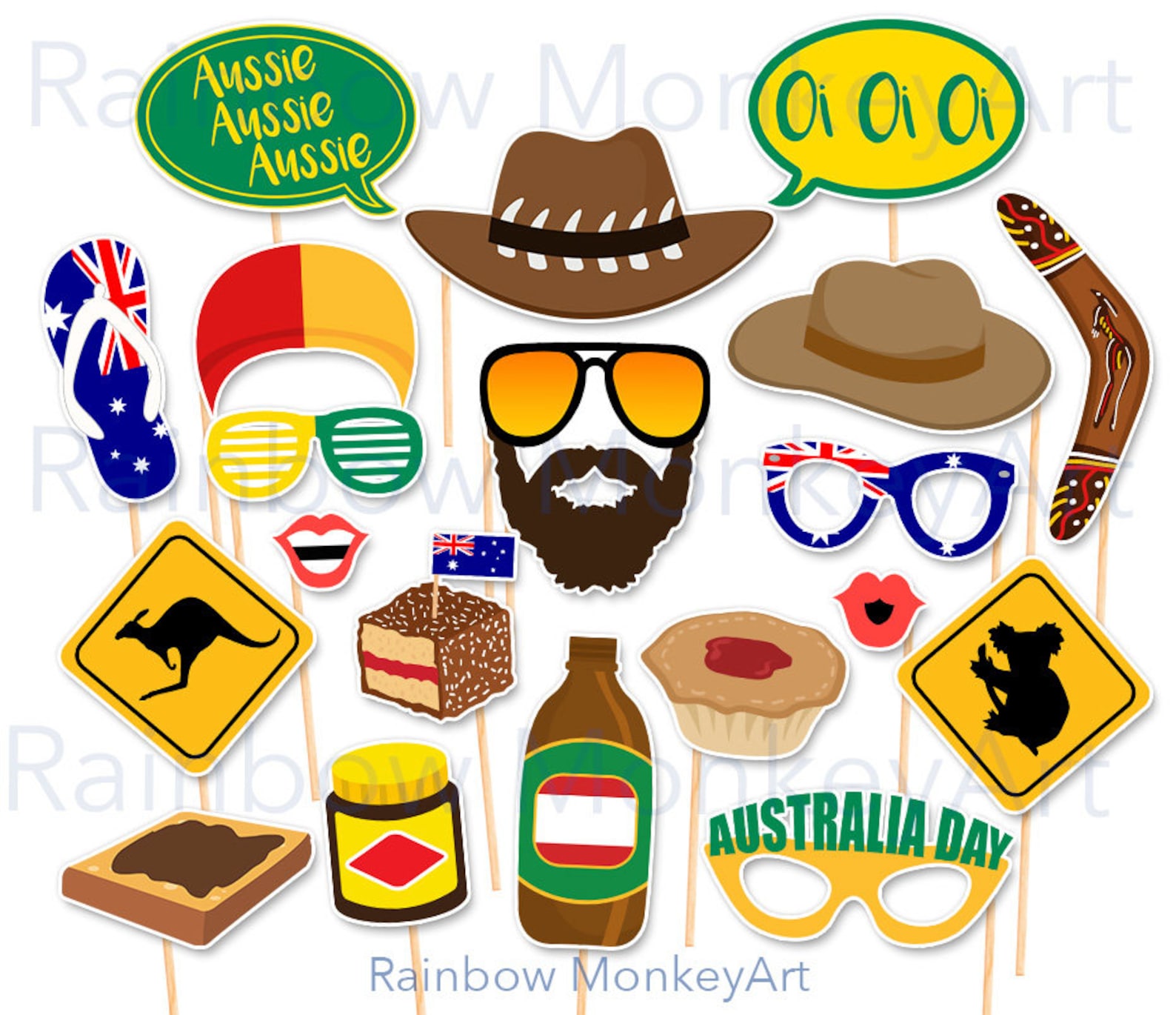 Australia Day Photo Booth Props: 27-piece Printable Set (digital ...