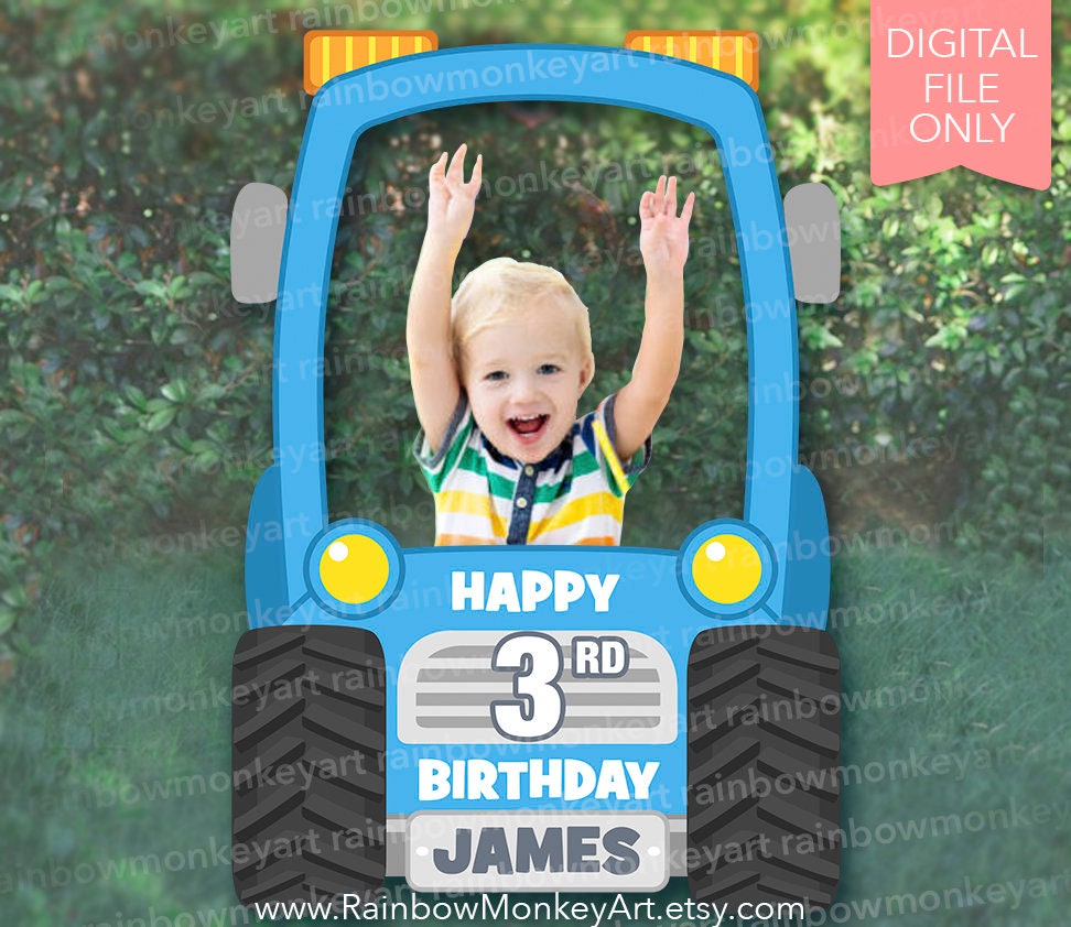 Blue Tractor Birthday Photo Booth Frame: Farm Party Prop (digital ...