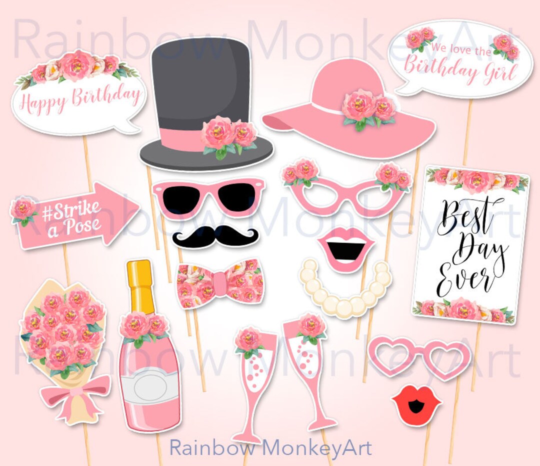 Printable Birthday Prop - Floral Birthday Party Printable Photo Booth ...