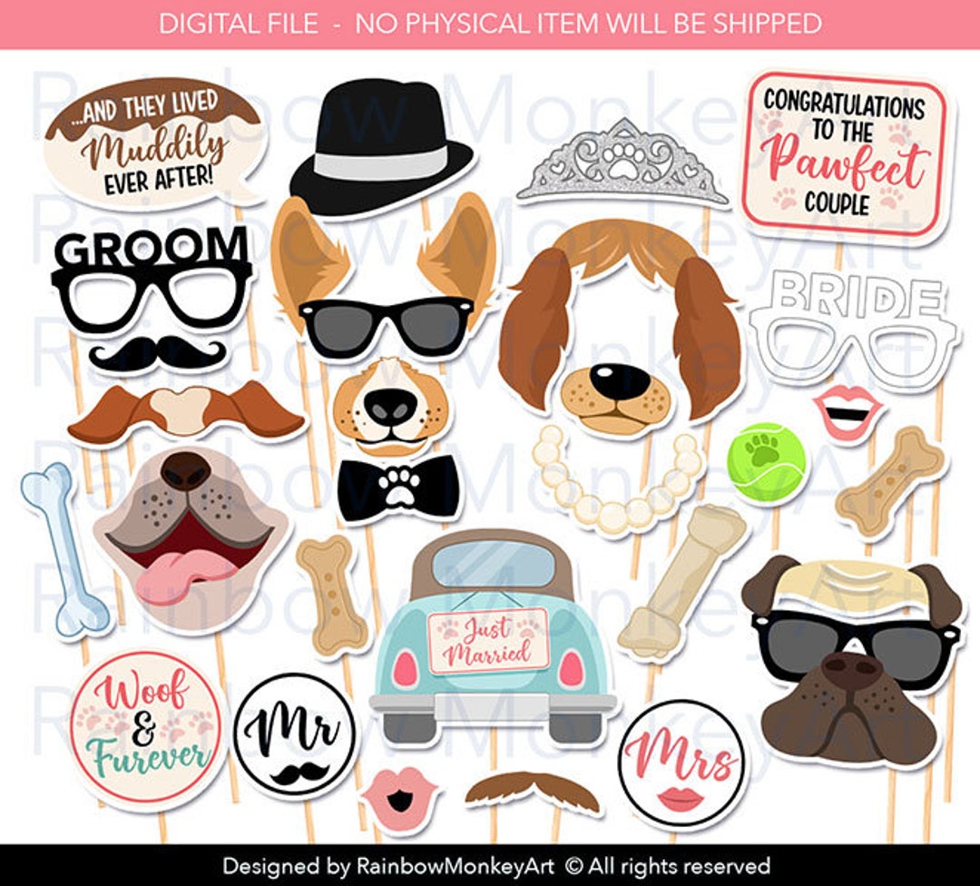 Printable Dog Wedding Photo Booth Props - Wedding Photobooth Props ...