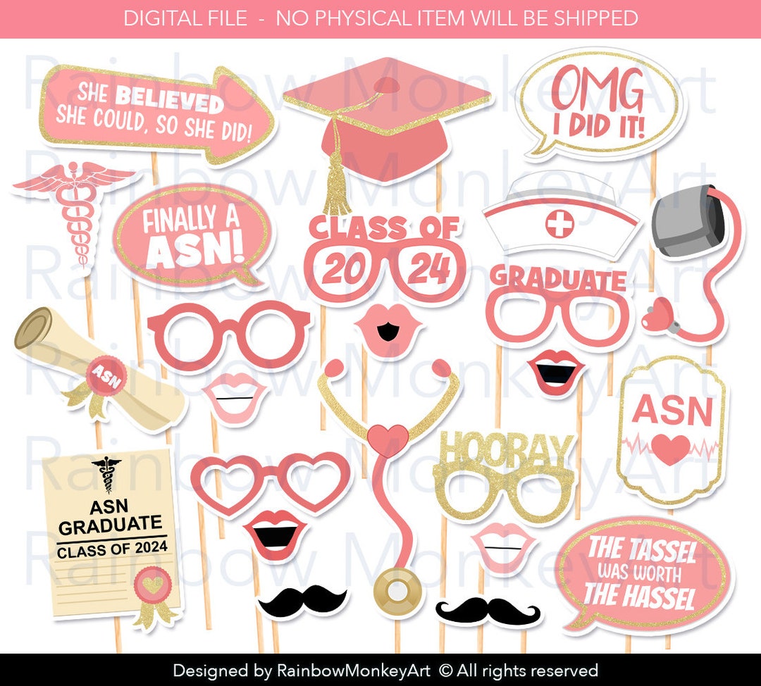 Printable ASN Nurse 2024 Graduation Photo Booth Props ASN Photobooth ...