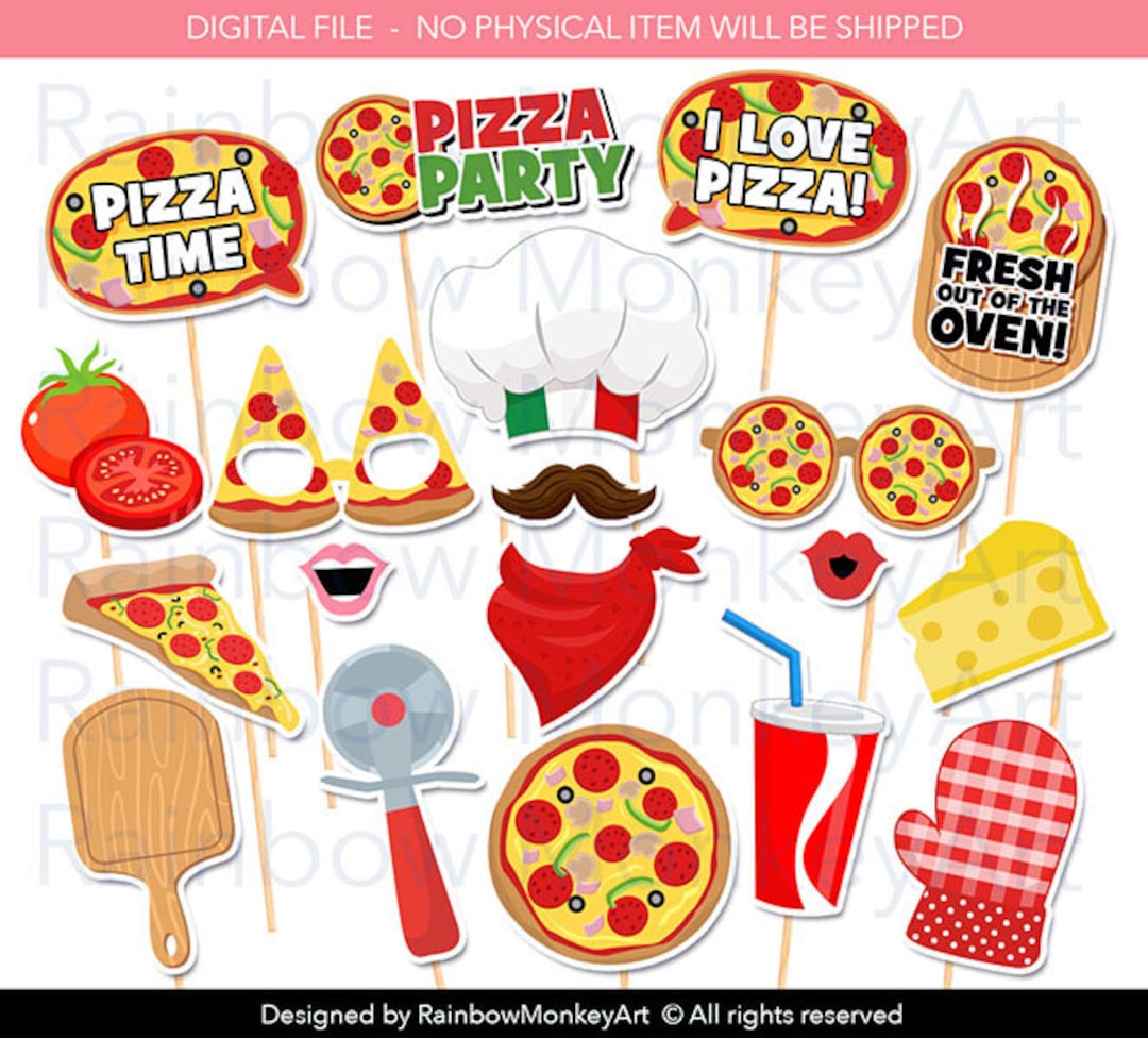 Pizza Party Photo Booth Props - Printable Pizza Photo Booth Props ...