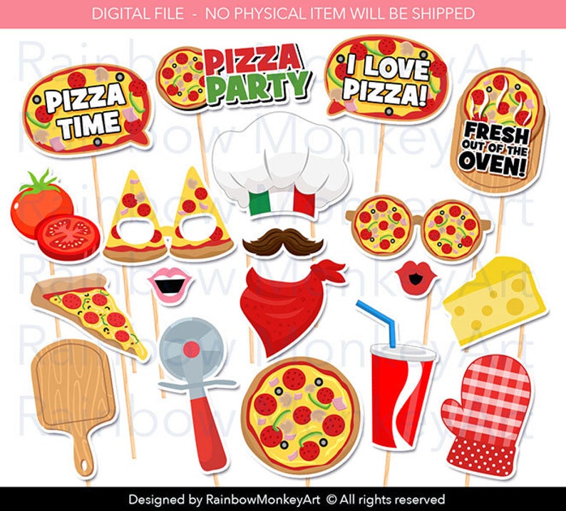 Pizza Party Photo Booth Props: 19-piece Printable Set (digital Download ...