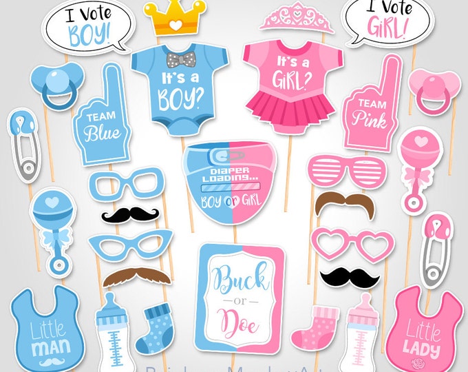 Gender Reveal Photo Props - Gender Reveal Party - Baby Shower - Photo ...