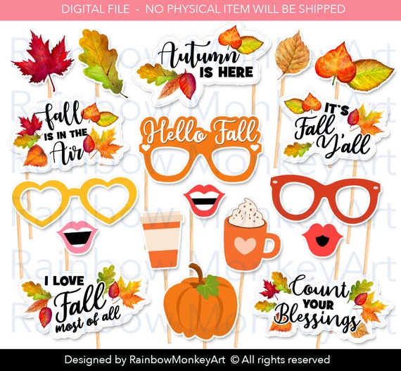 Printable Fall Photo Booth Props Fall Wedding Photobooth | Etsy