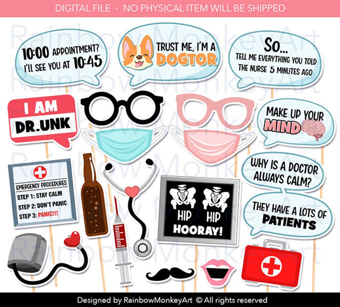 Printable Doctor Photo Booth Props - Funny Doctor Photo Booth Props ...