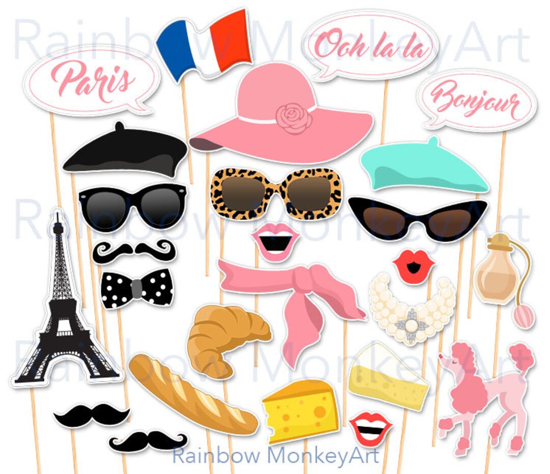 Paris Photo Booth Props: 46 Piece Printable Set (digital Download) - Etsy