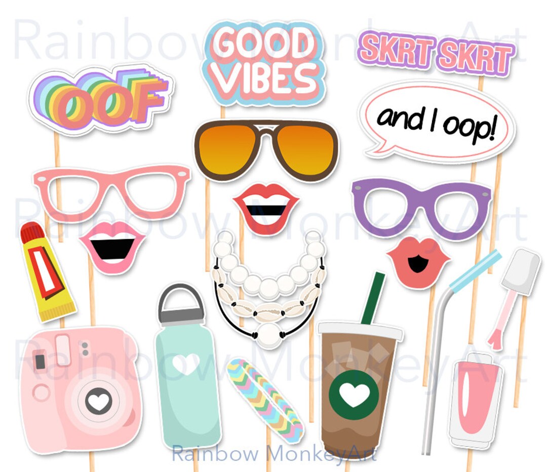VSCO Girl Party Photo Booth Props: 35 Piece Set (digital Download ...