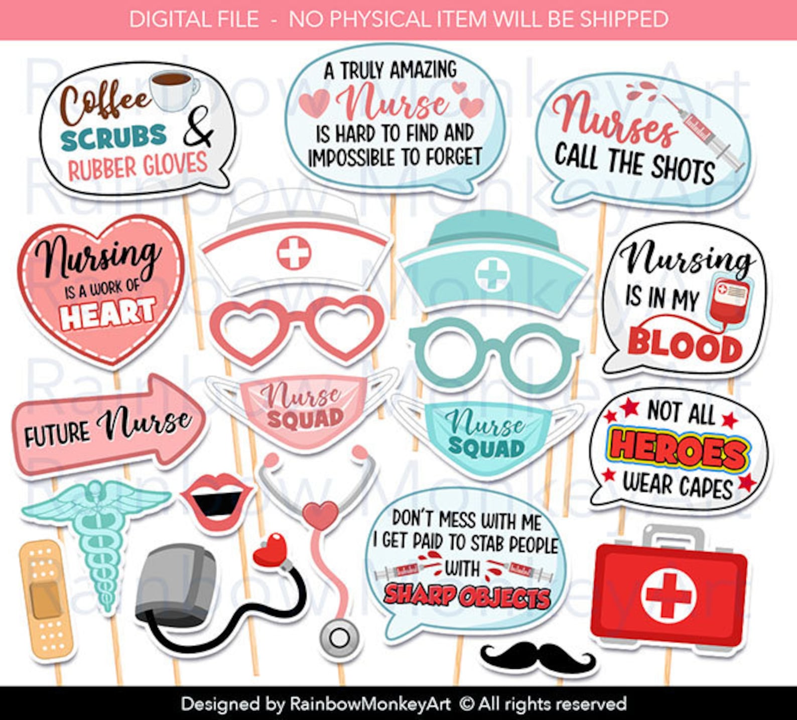 Printable Nurse Photo Booth Props Funny Nurse Photo Booth Props Medical ...