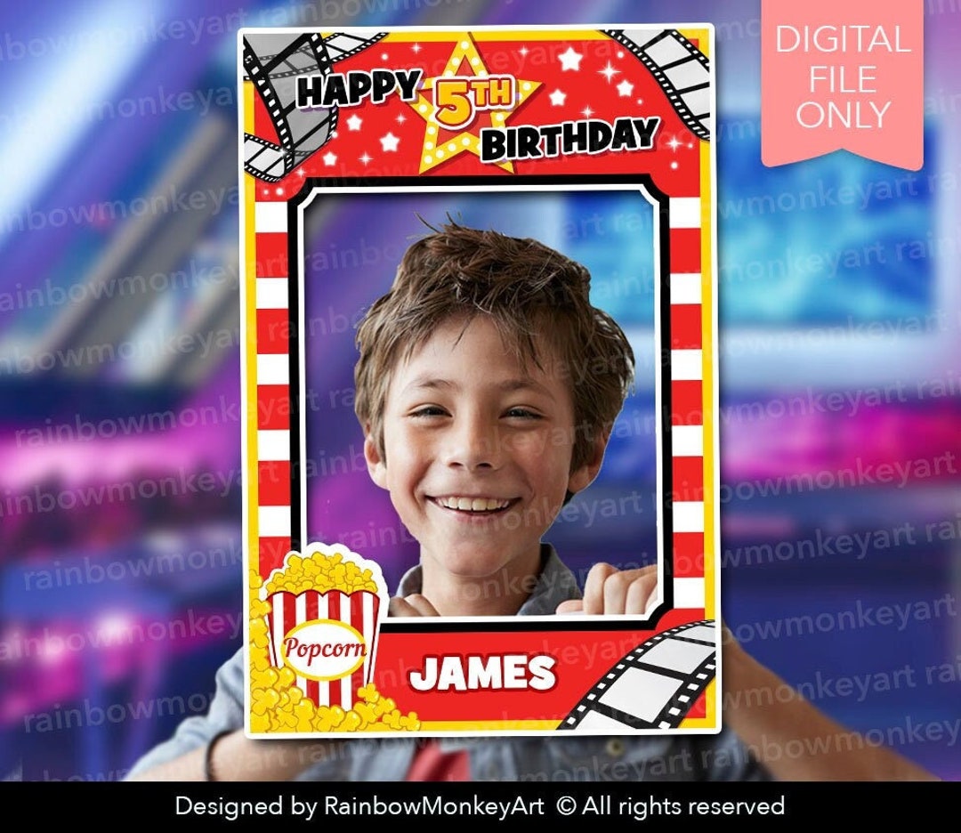 Printable Movie Night Party Photo Booth Frame - Kids Movie Night Photo ...