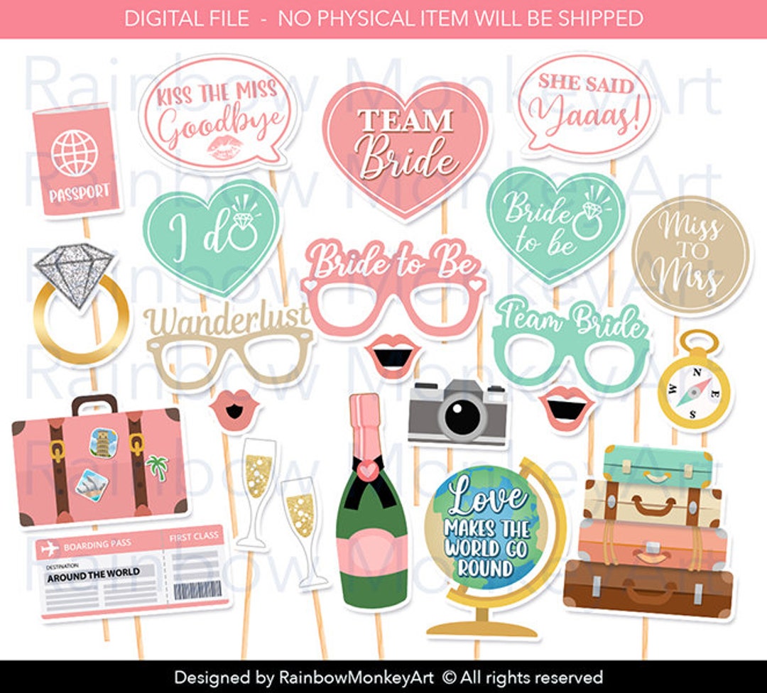 Travel Bridal Shower Photo Booth Props: Wanderlust Party (digital ...