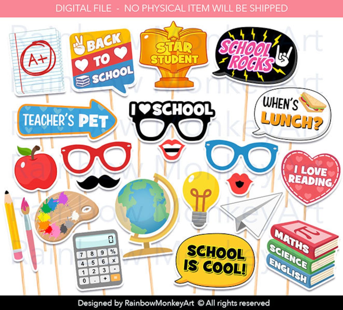 Printable Back to School Photo Booth Props I Love School - Etsy