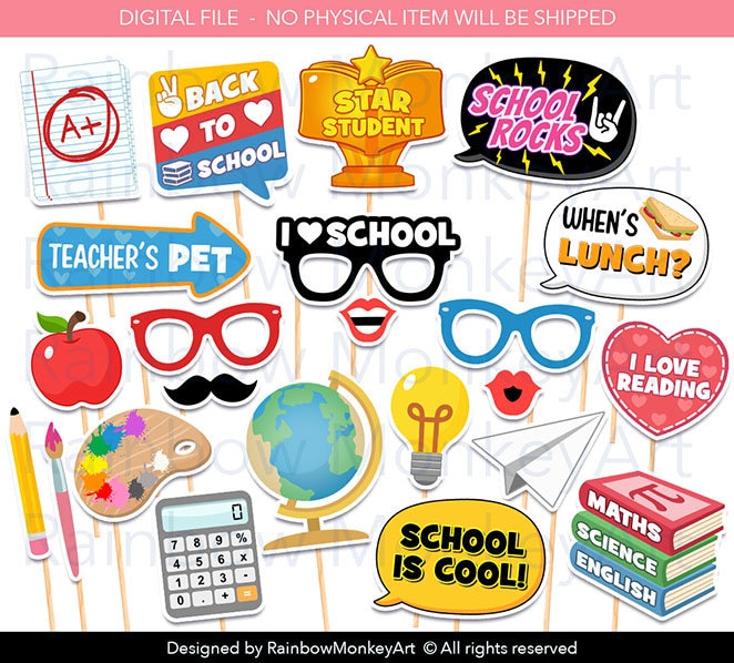 Back to School Photo Booth Props: 23 Piece Printable Set (digital ...