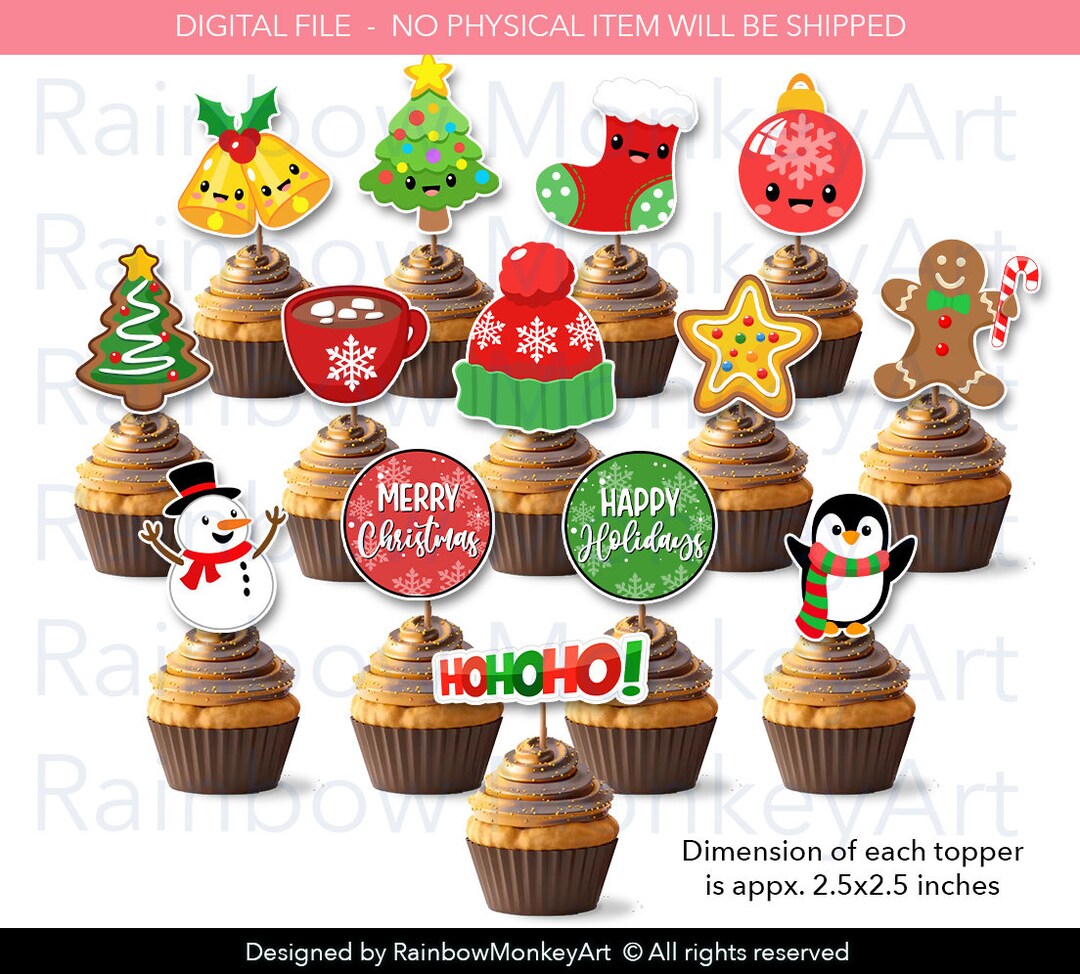 Printable Christmas Cupcake Toppers: Holiday Party Decor (digital ...