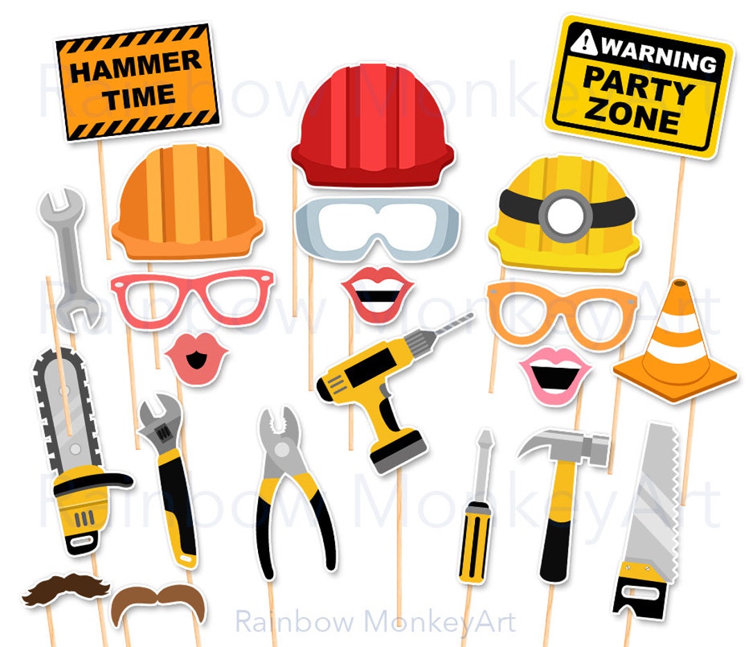 Construction Party Photo Booth Props: 28 Piece Set (digital Download ...