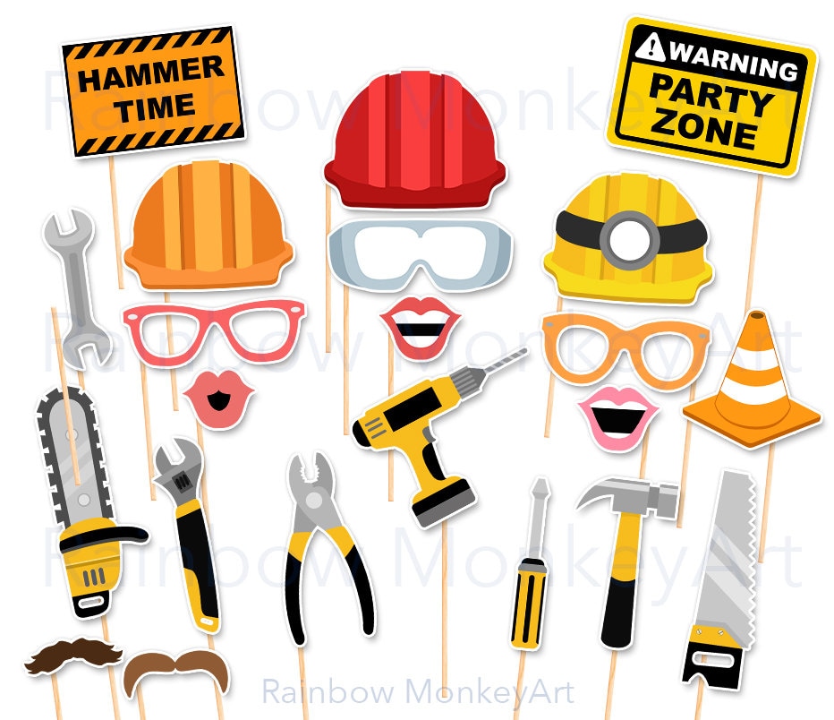 Construction Party Photo Booth Props: 28 Piece Set (digital Download ...