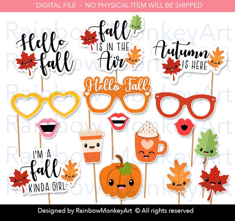 Printable Fall Photo Booth Props Fall Wedding Photobooth | Etsy