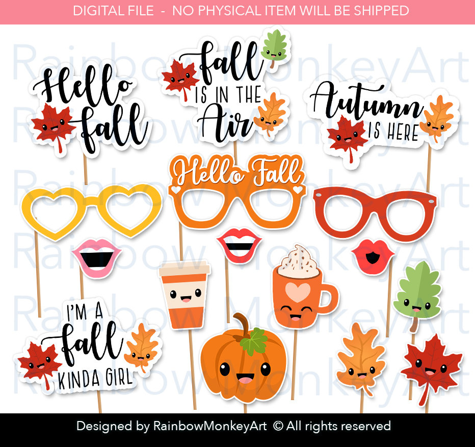 Printable Fall Photo Booth Props Fall Wedding Photobooth | Etsy