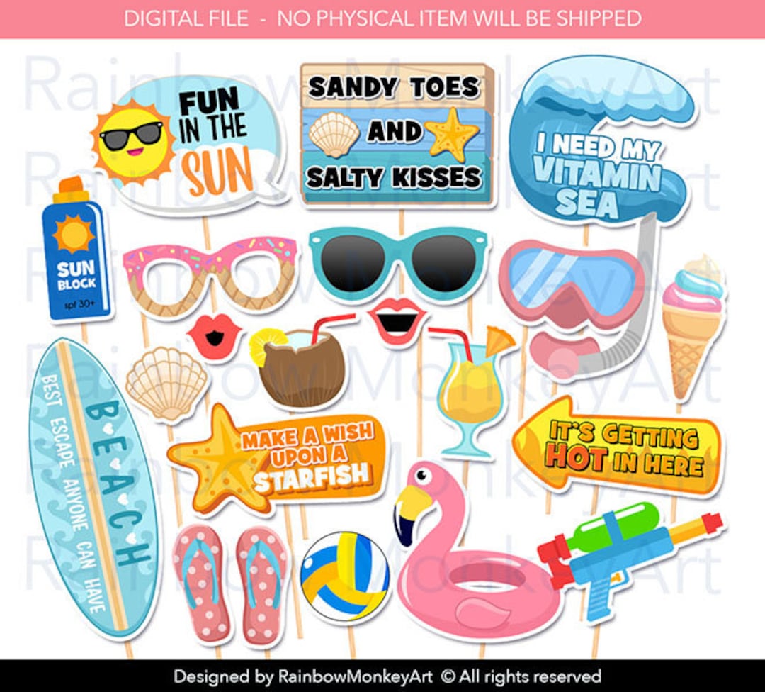 Printable Beach Party Photo Booth Props - Beach Summer Party Photobooth Props - Beach Party ...