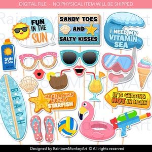 Printable Beach Party Photo Booth Props - Beach Summer Party Photobooth ...