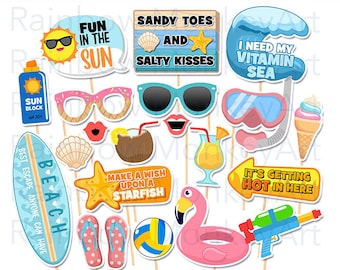 Printable Summer Photo Booth Props Pool Party Photobooth - Etsy
