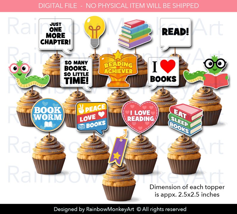 Printable Reading Party Cupcake Toppers (digital Download) - Etsy