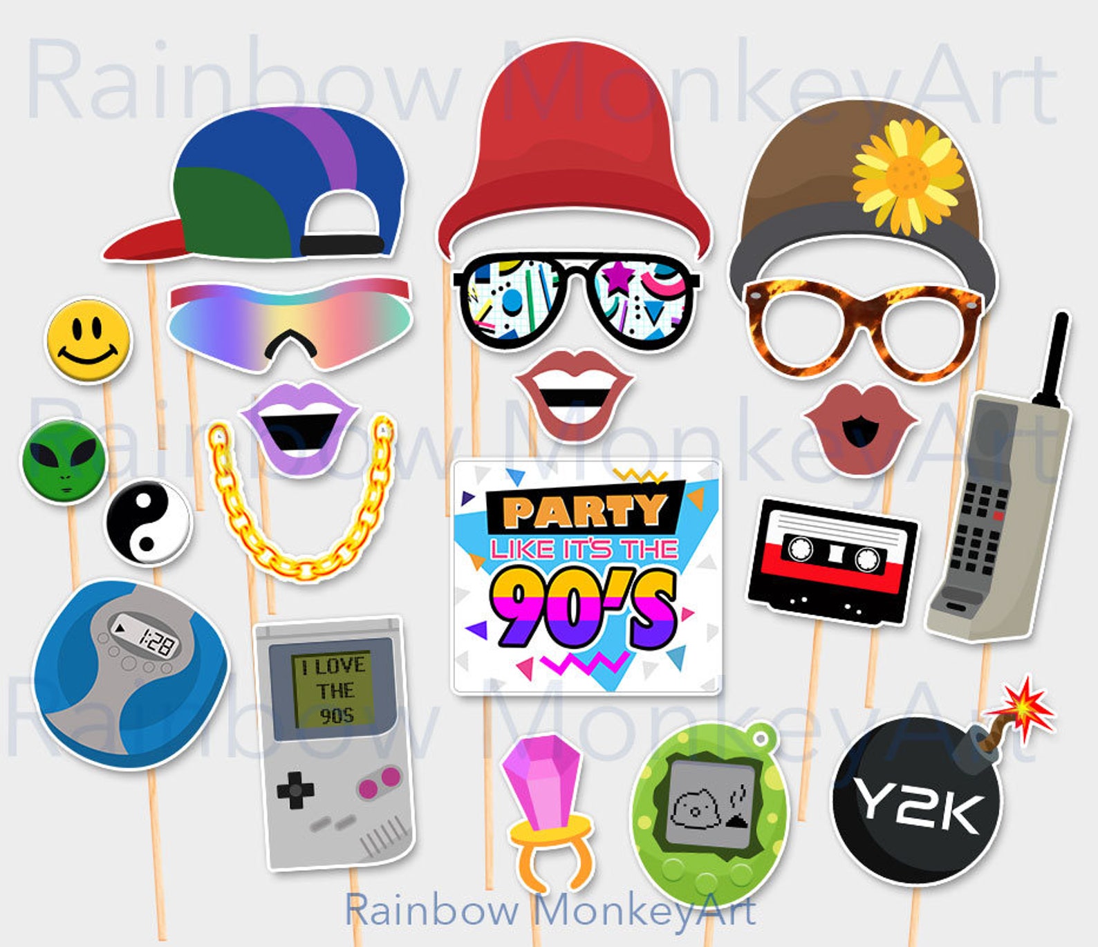 Printable 90s Photo Booth Props 90's Style Photobooth - Etsy Sweden