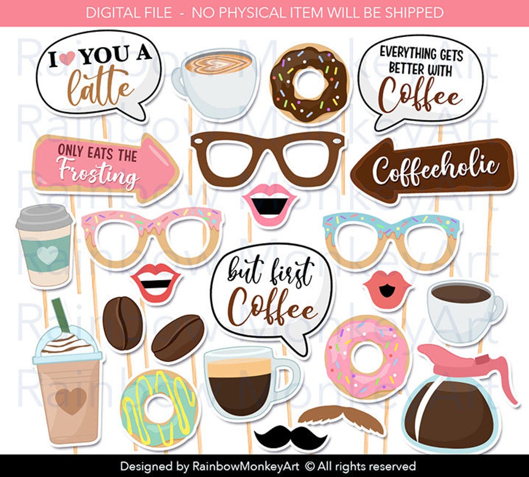 Printable Coffee and Doughnut Photo Booth Props - Coffee and Doughnuts ...